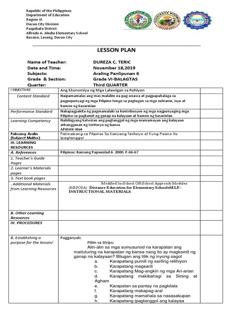 COT - DLP - Araling Panlipunan 6 q3 | PDF