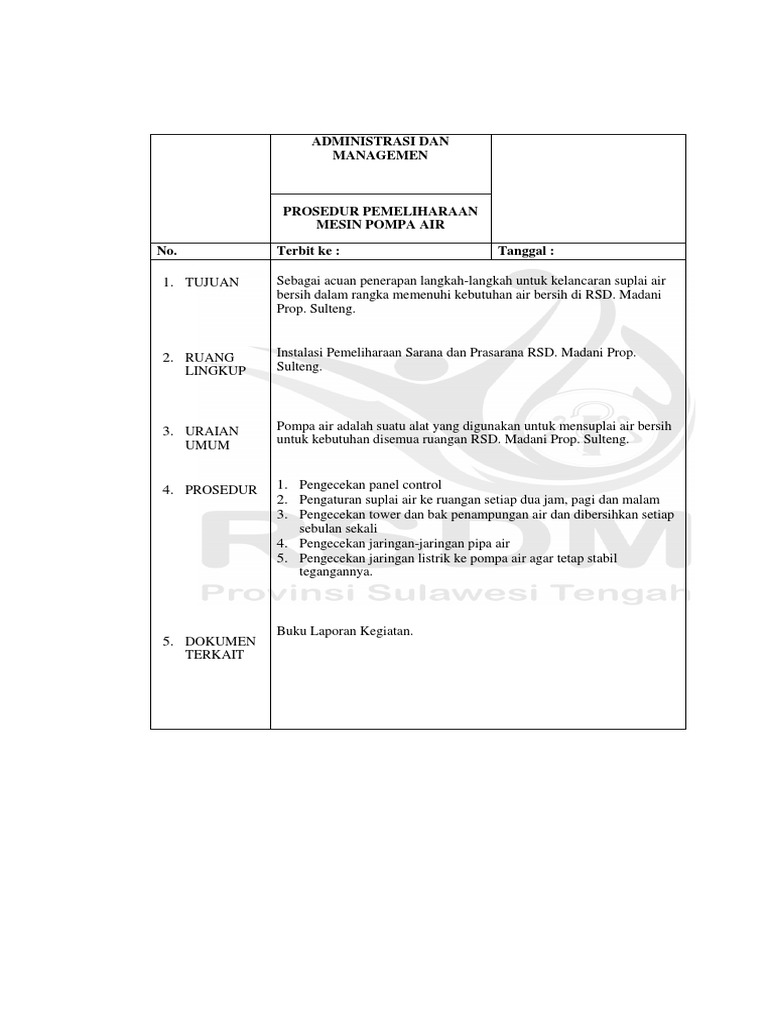 Sop Pemeliharaan Mesin Pompa Air | PDF | Sains & Matematika | Teknologi & Rekayasa