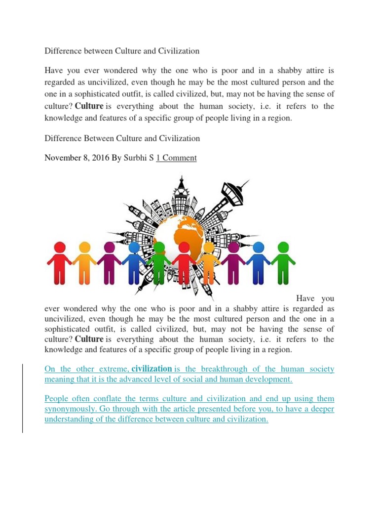 Difference Between Culture and Civilization-1 | PDF | Traditions ...