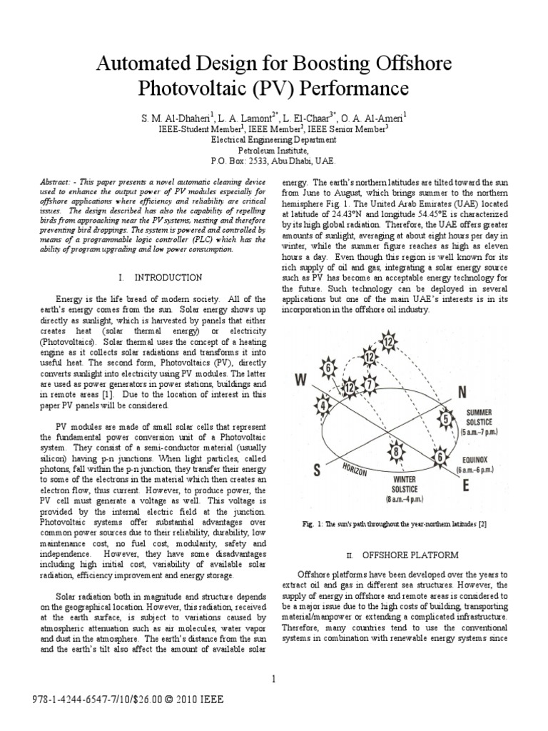 Automated Design For Boosting Offshore Photovoltaic (PV) Performance ...