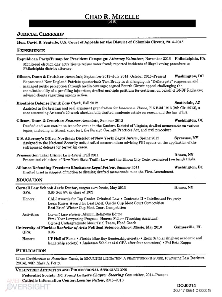 Chad Mizelle Resume | PDF | Law Clerk | Lawyer