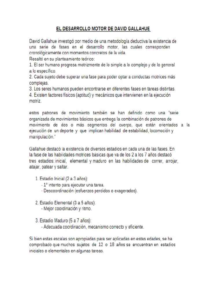 Escala de Gallahue | PDF