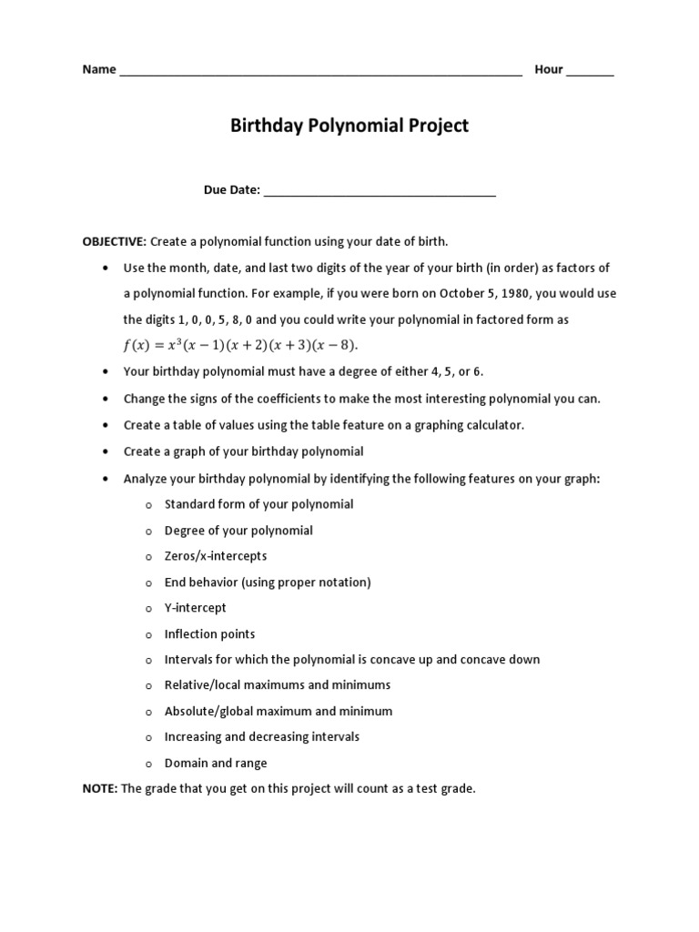 Birthday Polynomial Project Guide | PDF | Polynomial | Maxima And Minima