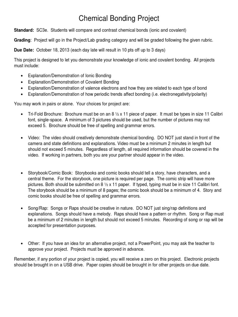 Chemical Bonding Project 1 | PDF | Chemical Bond | Covalent Bond