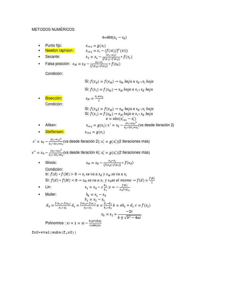 Formulario Metodos Numericos | PDF | Lógica matemática | Algoritmos y Estructuras de Datos