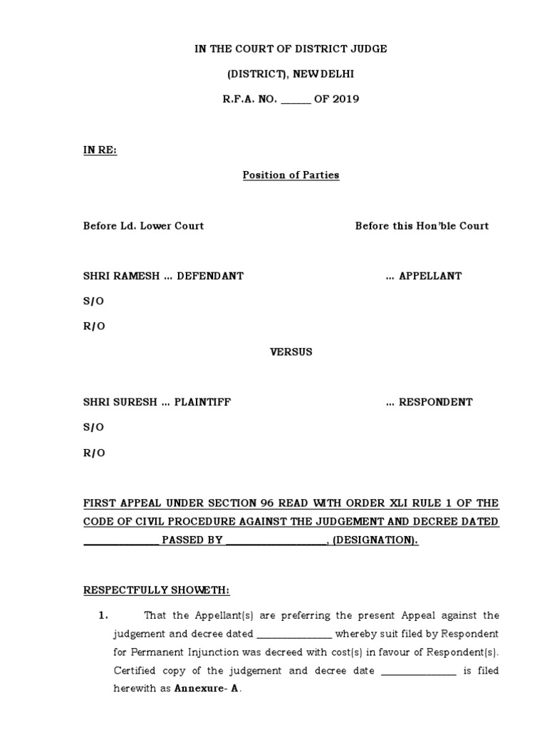 Format For Regular First Appeal. | PDF | Lawsuit | Judgment (Law)