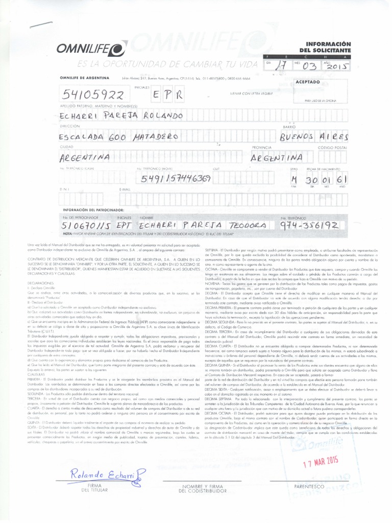 Contrato Omnilife PDF | PDF