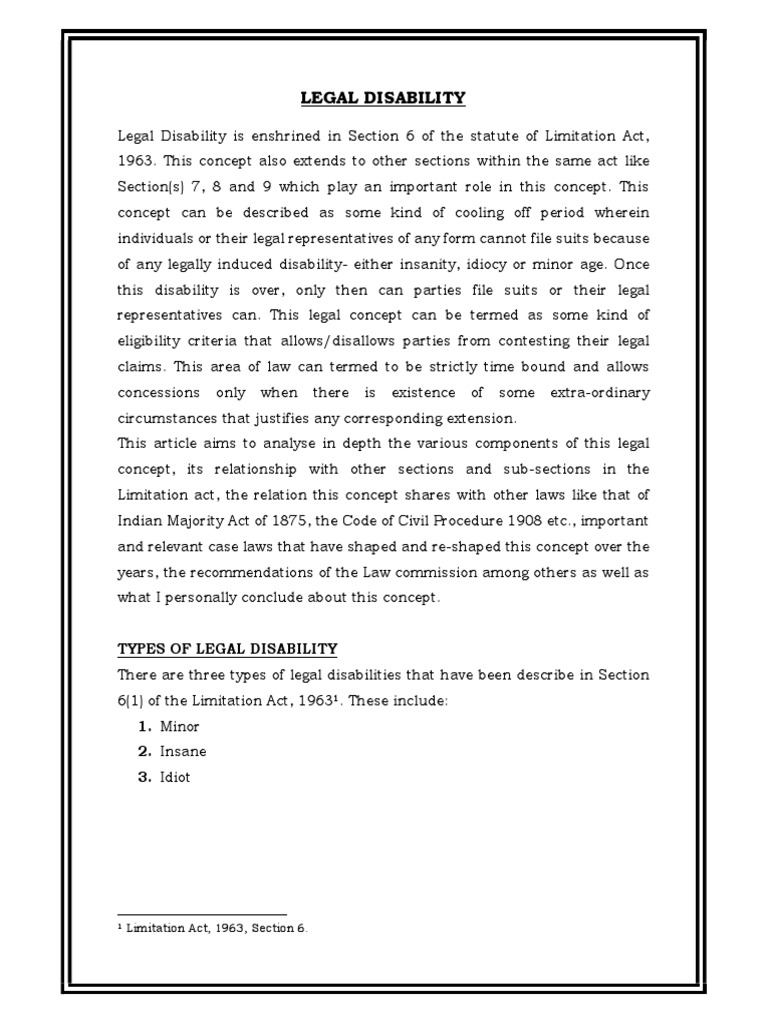 Legal Disabilities Under Limitation Act | PDF | Insanity | Sanity