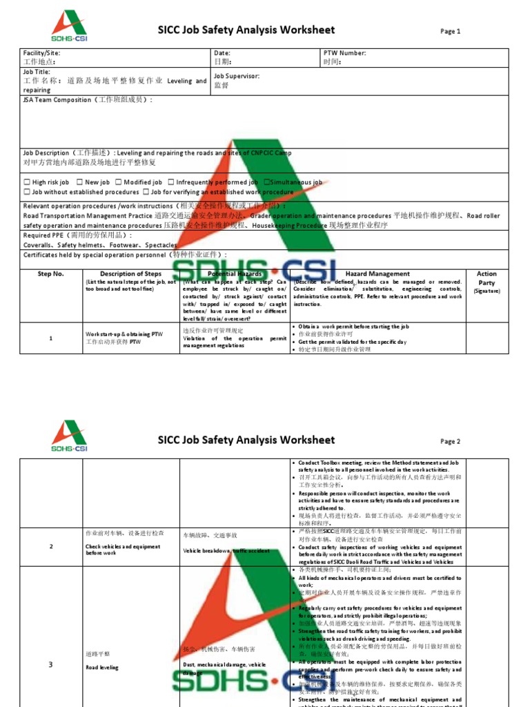 JSA For Leveling and Repairing | PDF | Vehicles | Safety
