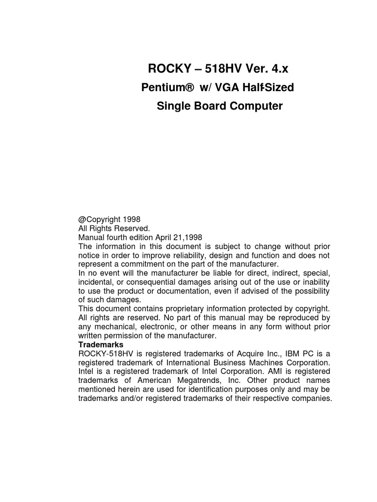 Rocky 518hv Ver4 0 | PDF | Bios | Random Access Memory