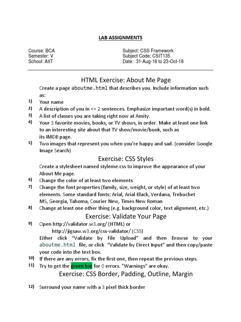 Css Lab Pdf Cascading Style Sheets Html Element