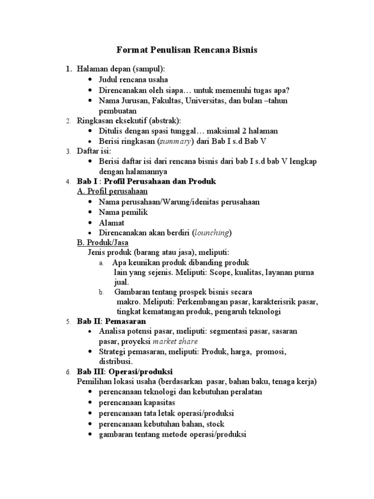 Format Penulisan Rencana Bisnis | PDF