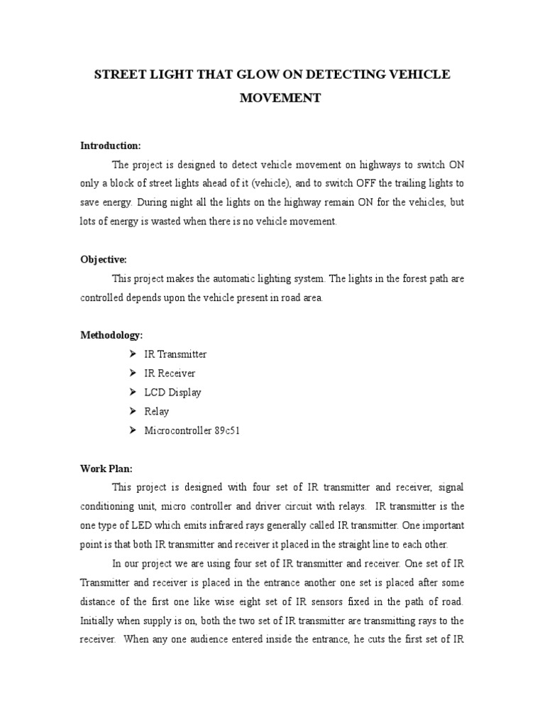 Street Light That Glow On Detecting Vehicle Movement Cte0058 | PDF