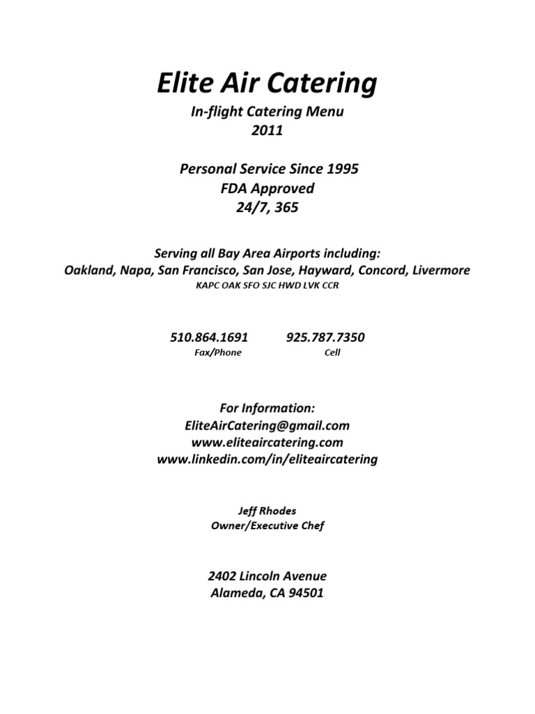 Elite Air Catering - Aircraft Catering Menu San Francisco | PDF | Salad ...