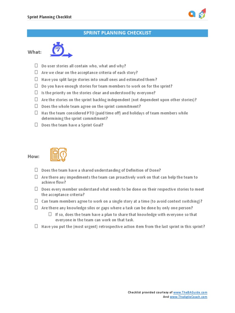 Agile Sprint Scrum Planning Checklist