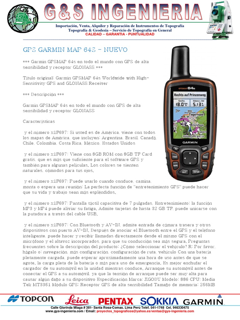 GPS Garmin Map 62S | PDF | USB | Sistema de Posicionamiento Global