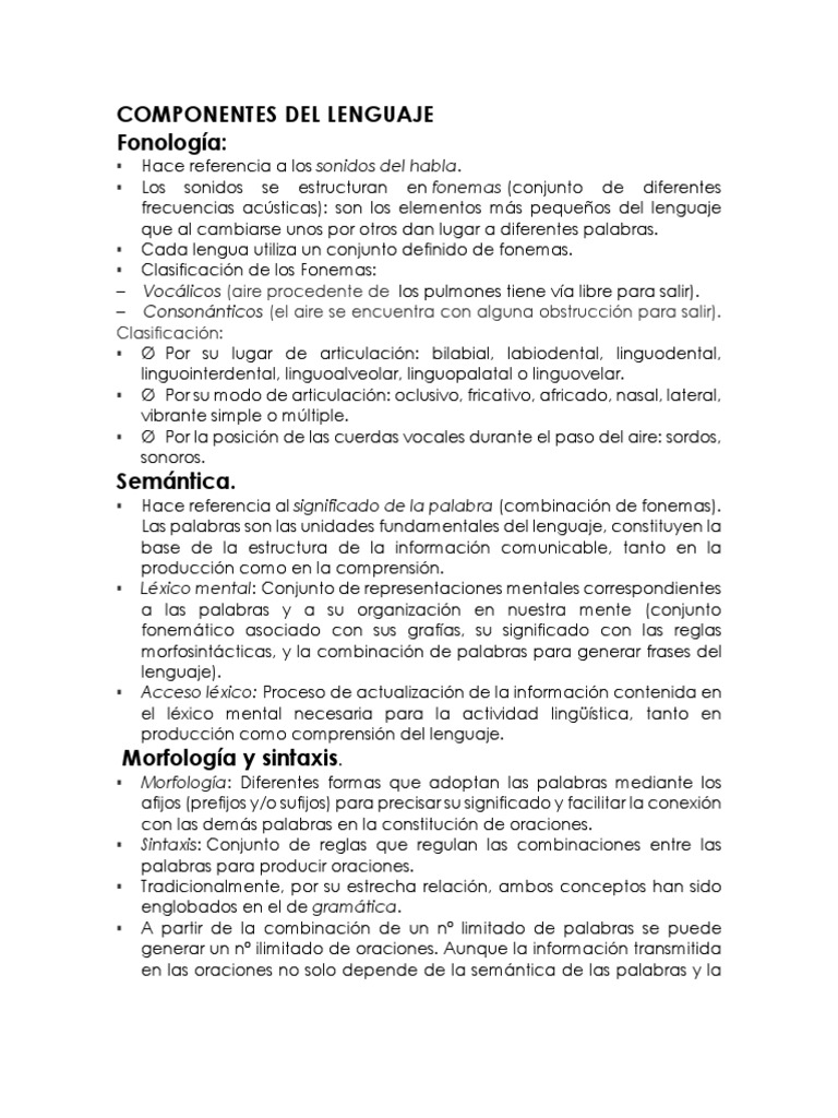 Componentes Del Lenguaje | PDF | Palabra | Fonema
