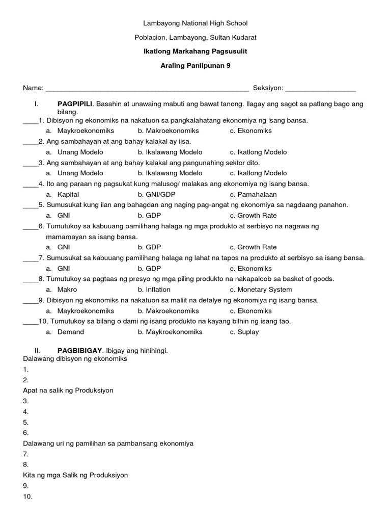 AP9 3rd Quarter Exam | PDF