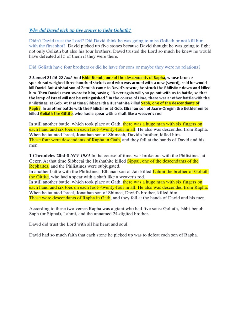 Why Did David Pick Up Five Stones To Fight Goliath | PDF | Goliath | David