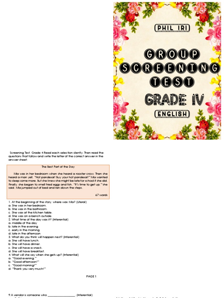 Group Screening Test - English - Grade 4 Booklet | PDF