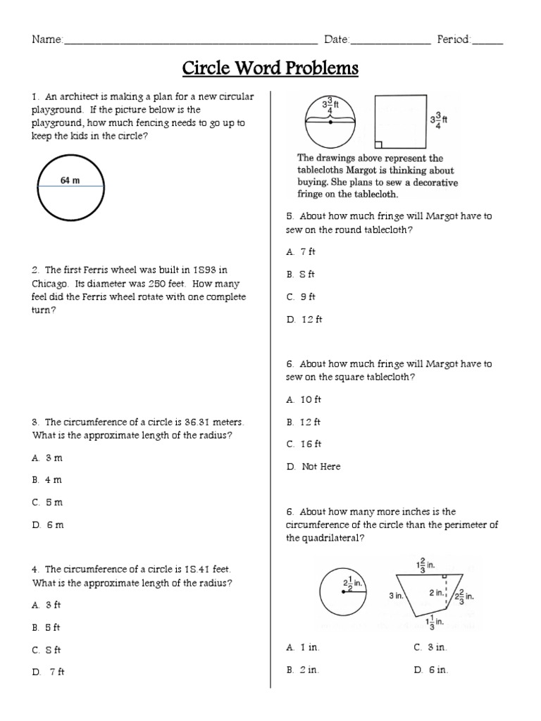 03 - 13 Circle Word Problems Practice PDF | PDF | Circle | Elementary ...