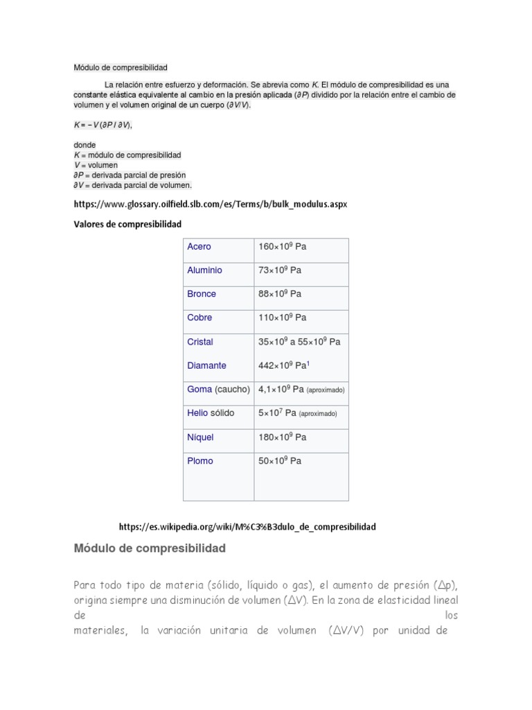 Módulo de Compresibilidad | PDF