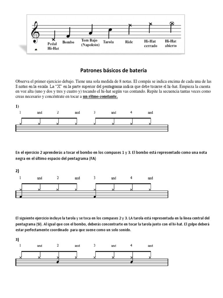 Patrones Básicos de Batería | PDF | Ritmo | Kit de batería