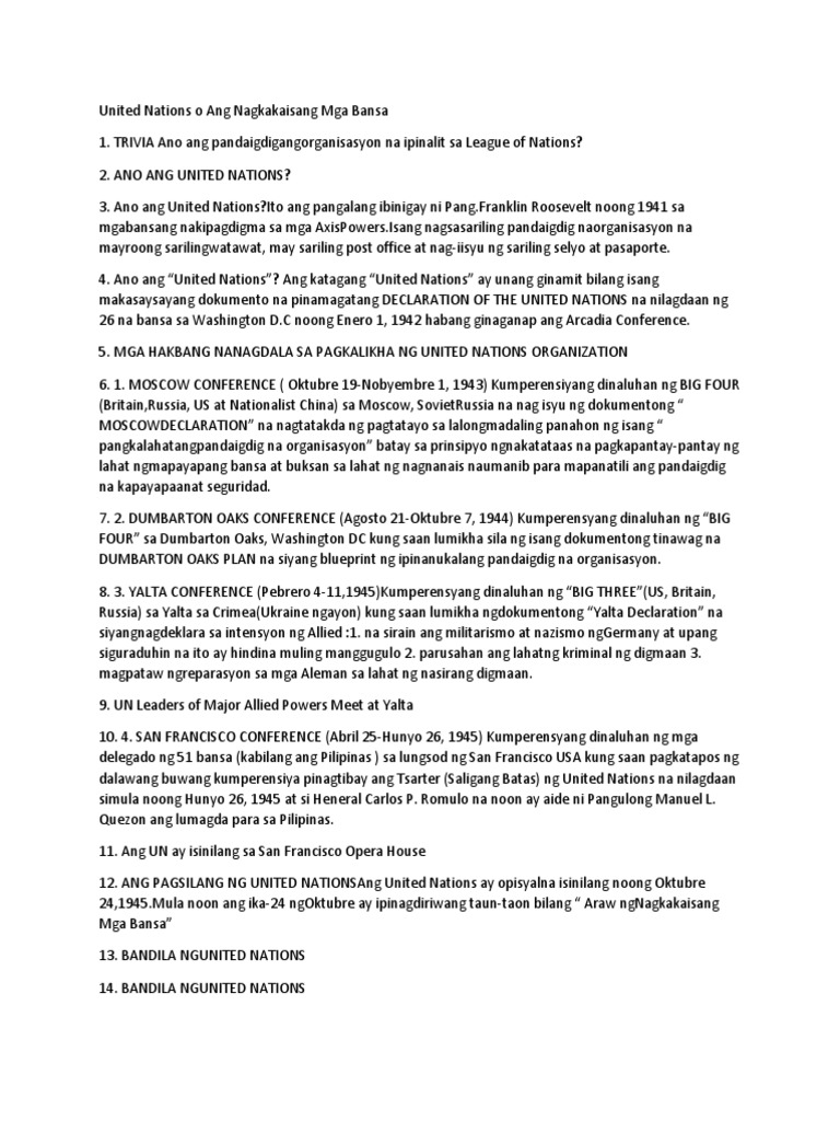 United Nations o Ang Nagkakaisang Mga Bansa | PDF