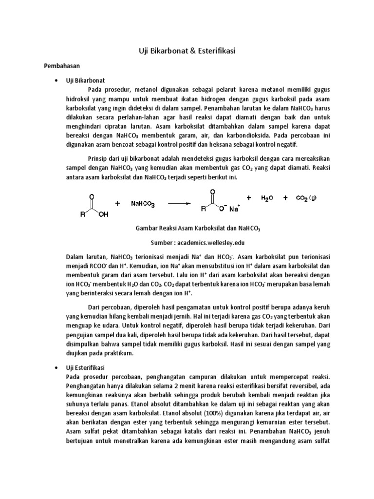 Uji Bikarbonat Dan Esterifikasi 2 | PDF