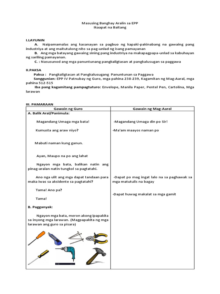 Lesson Plan in Epp-1 | PDF