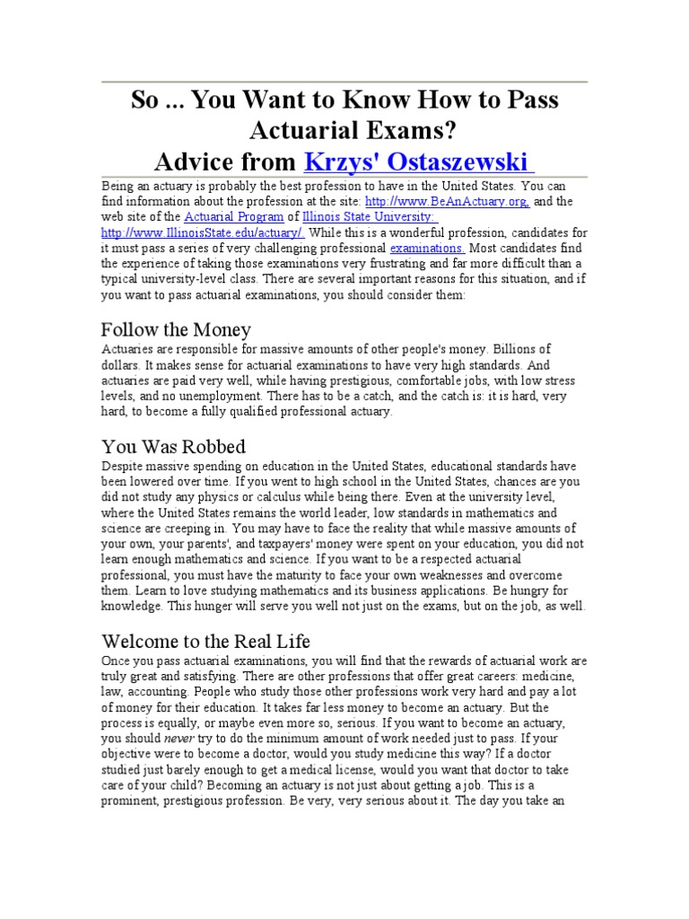 How To Pass Actuarial Examination | PDF | Actuary | Test (Assessment)