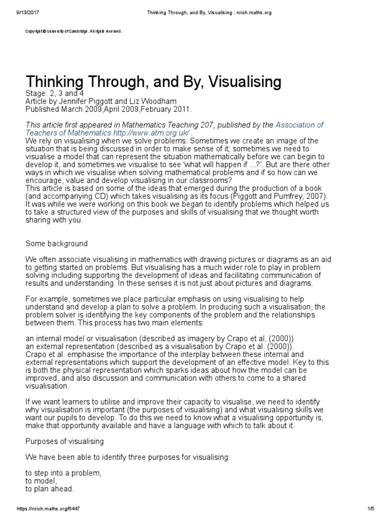 Thinking Through, and By, Visualising - Nrich - Maths | PDF | Mental Image | Thought