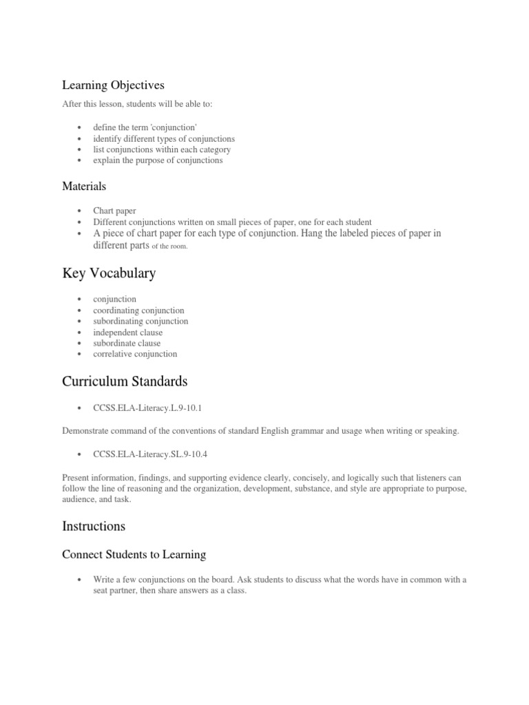 Conjunctions Lesson Plan | PDF | Psychological Concepts | Epistemology