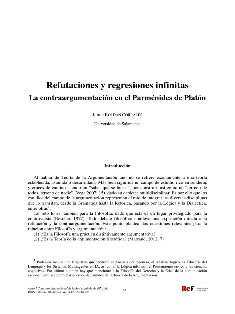 Refutaciones y regresiones infinitas en el Parménides de Platón | PDF ...