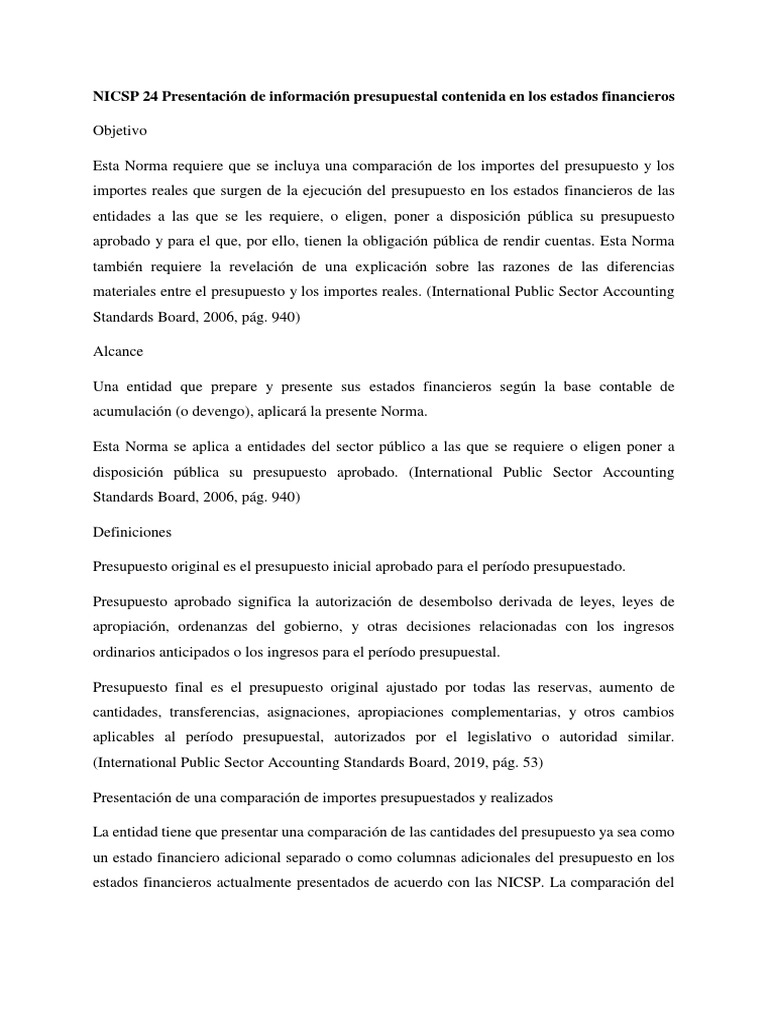 NICSP 24 Presentación de Información Presupuestal | PDF | Devengo ...
