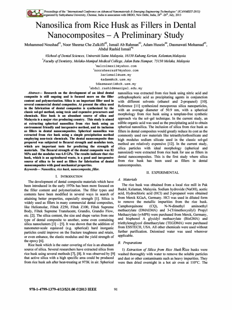 Nanosilica From Rice Husk As Fillers in Dental PDF | PDF | Dental ...