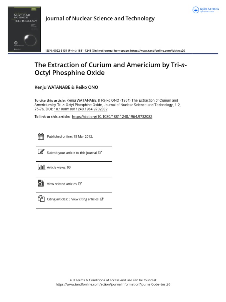 The Extraction of Curium and Americium by Tri N Octyl Phosphine Oxide ...