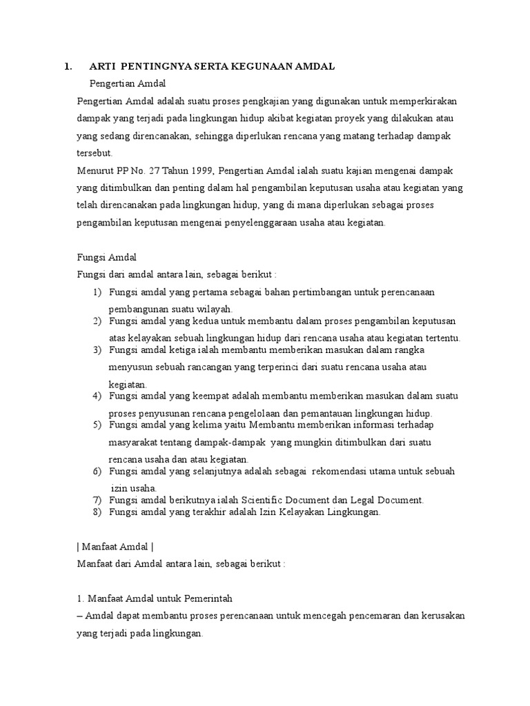 Arti Pentingnya Serta Kegunaan Amdal | PDF