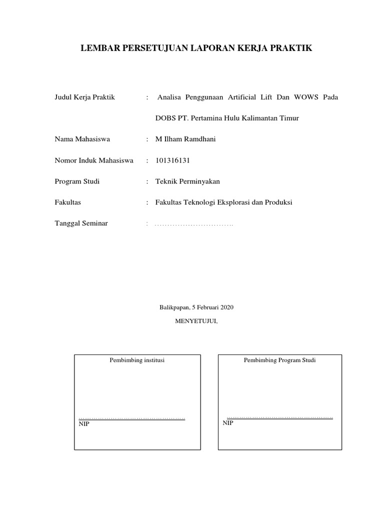 Lembar Persetujuan Laporan Kerja Praktik | PDF