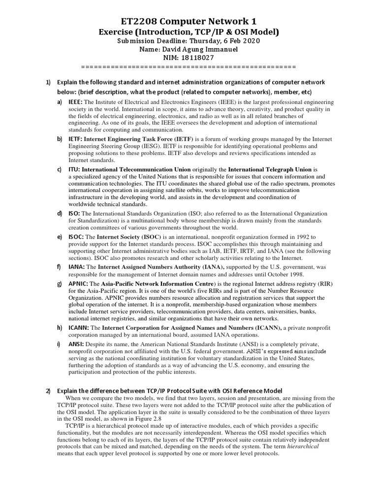 Exercise (Introduction - TCPIP & OSI Model) | PDF | Port (Computer ...