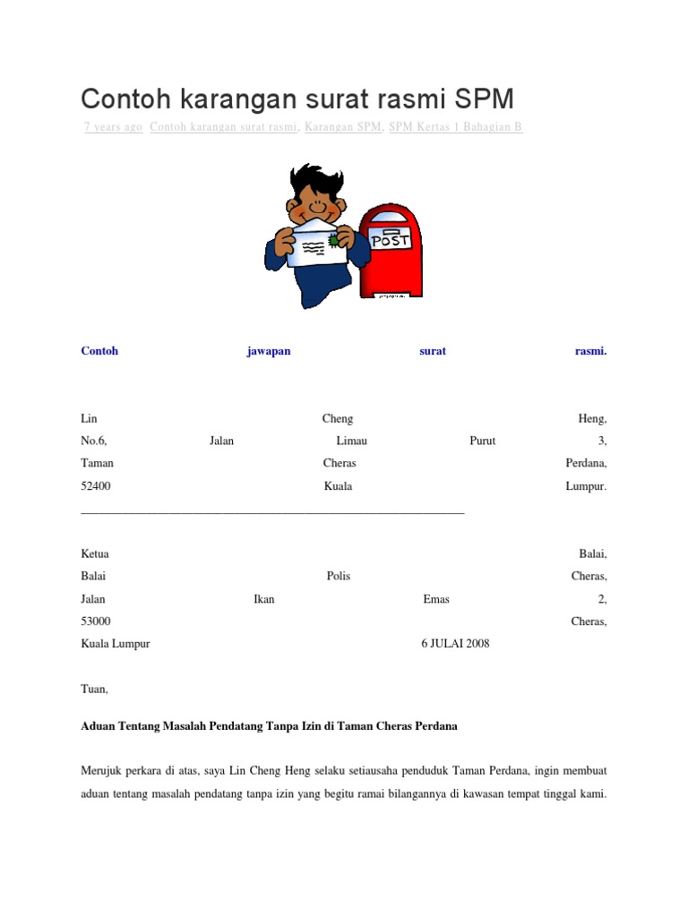 Contoh Karangan Surat Rasmi SPM | PDF