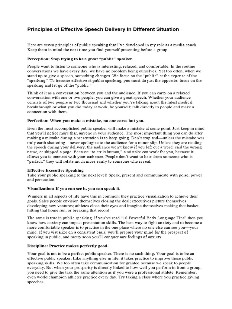 Principles of Effective Speech Delivery in Different Situation | PDF ...