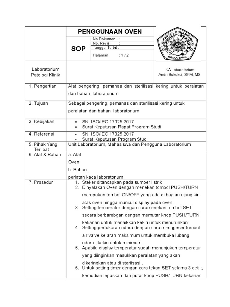 Prosedur Penggunaan Oven Laboratorium | PDF
