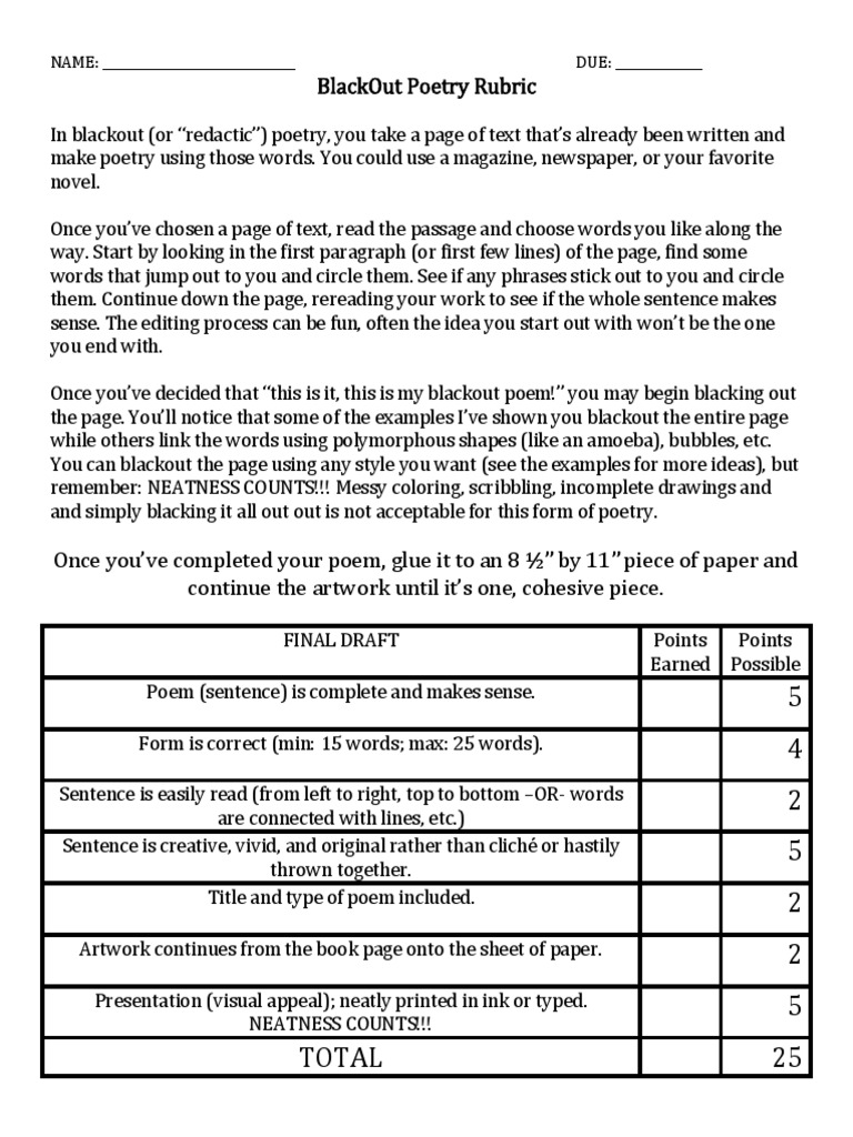 Blackout Rubric | PDF | Poetry | Written Communication