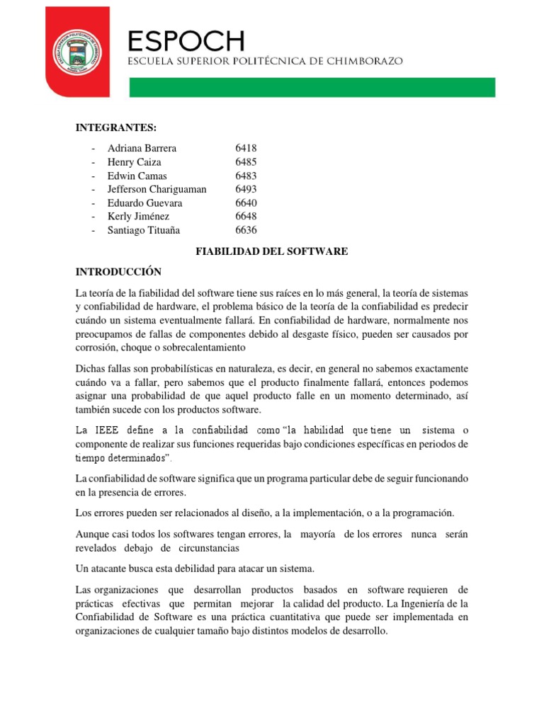 Fiabilidad Del Software | PDF | Ingeniería de confiabilidad | Usuario ...