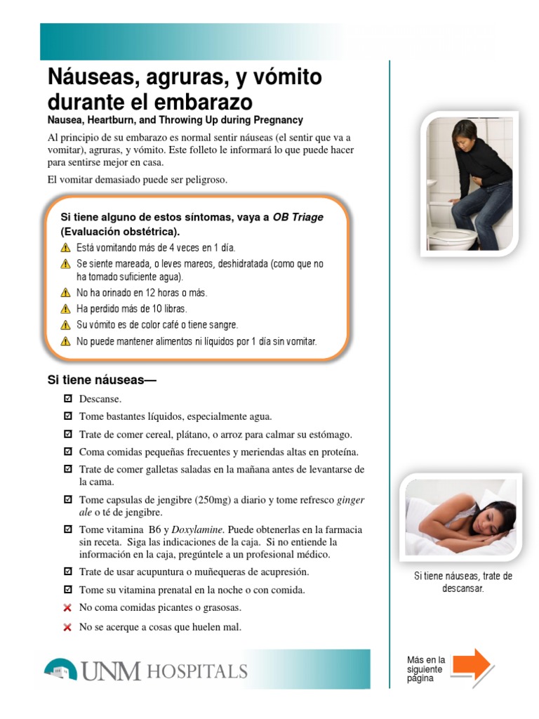 Nausea and Vomiting in Pregnancy Spanish | PDF | Acidez | Vómitos