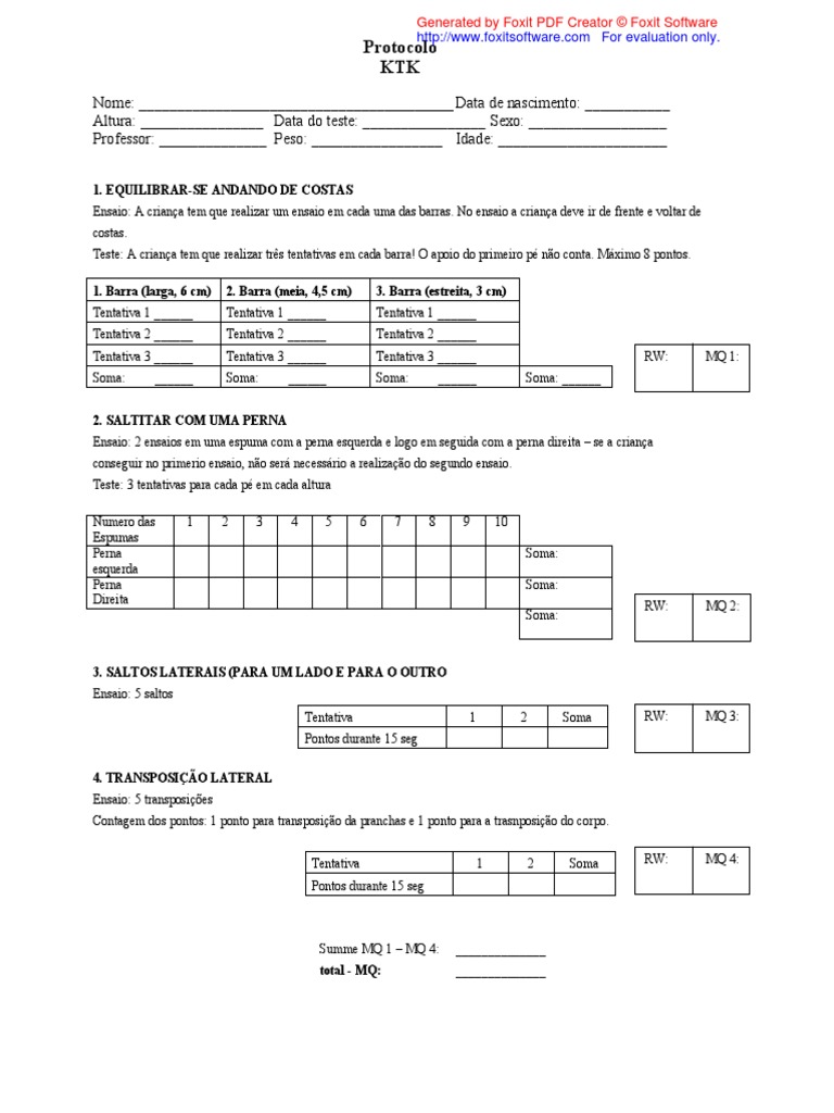 Ficha - Protocolo KTK PDF | PDF | Esportes | Lazer