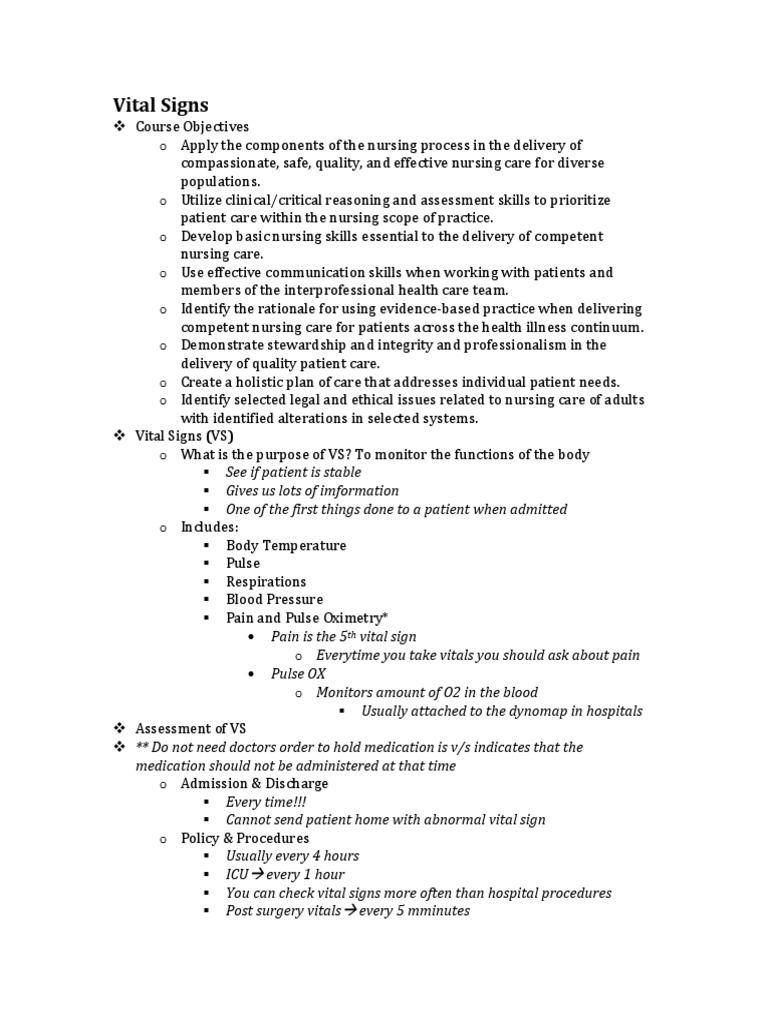 Nursing Vital Signs Guide | PDF | Breathing | Pulse