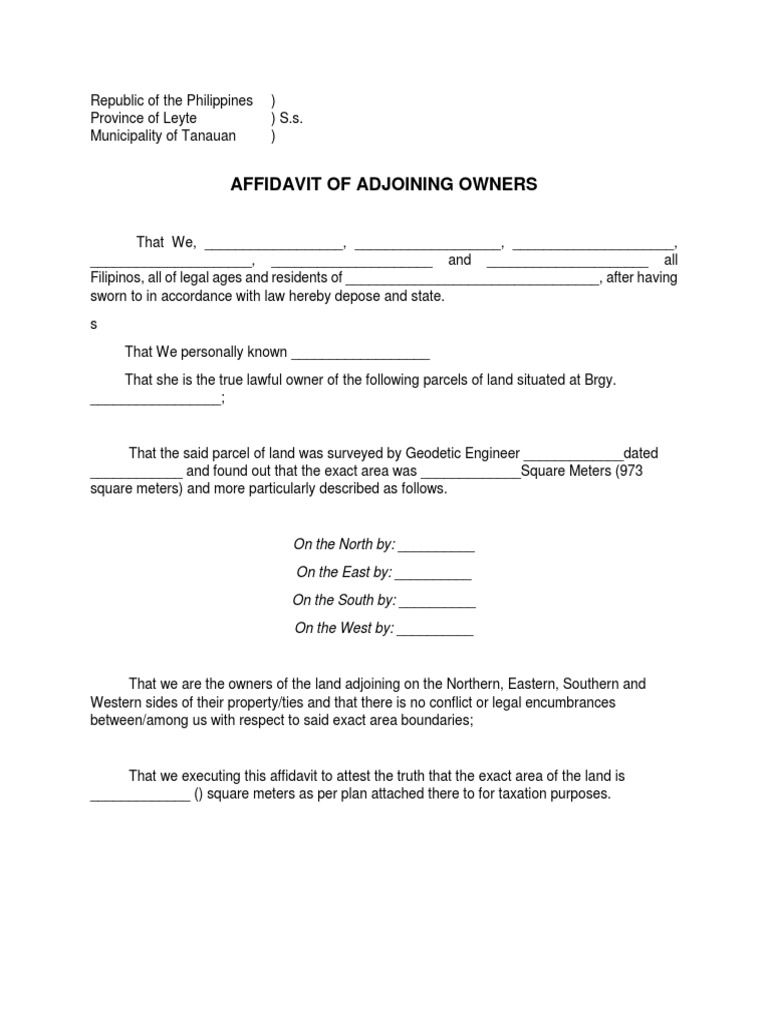 Affidavit of Adjoining Lot Owners | PDF