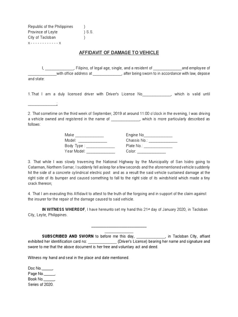 Affidavit of Vehicle Damage Incident | PDF | Law